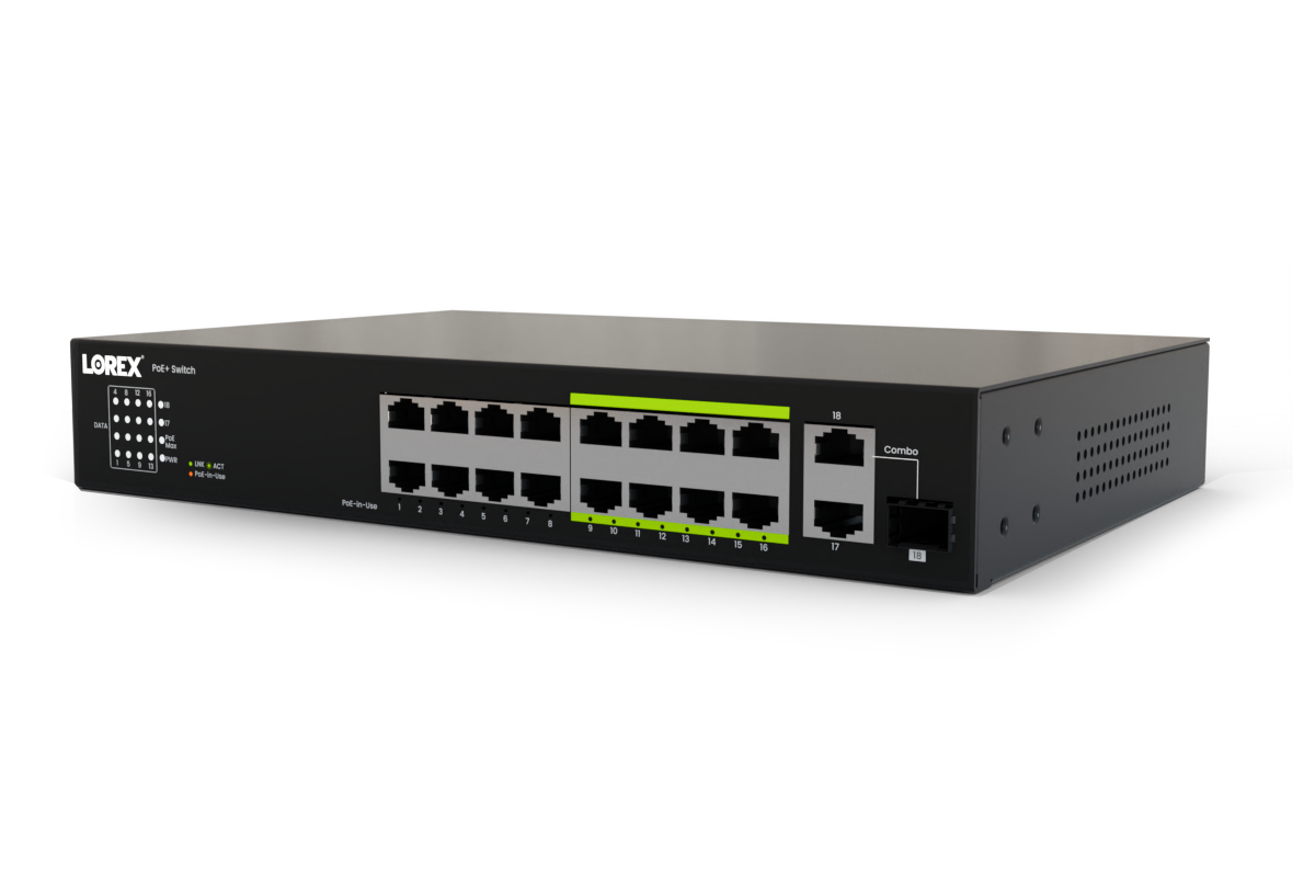 Lorex 16-Port Unmanaged Switch (8-port ePoE and 8-port PoE+) and 250W ...